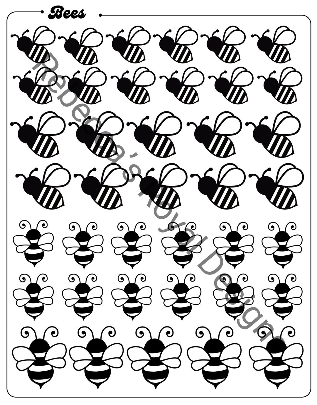 Bees Royal Icing Template - Etsy