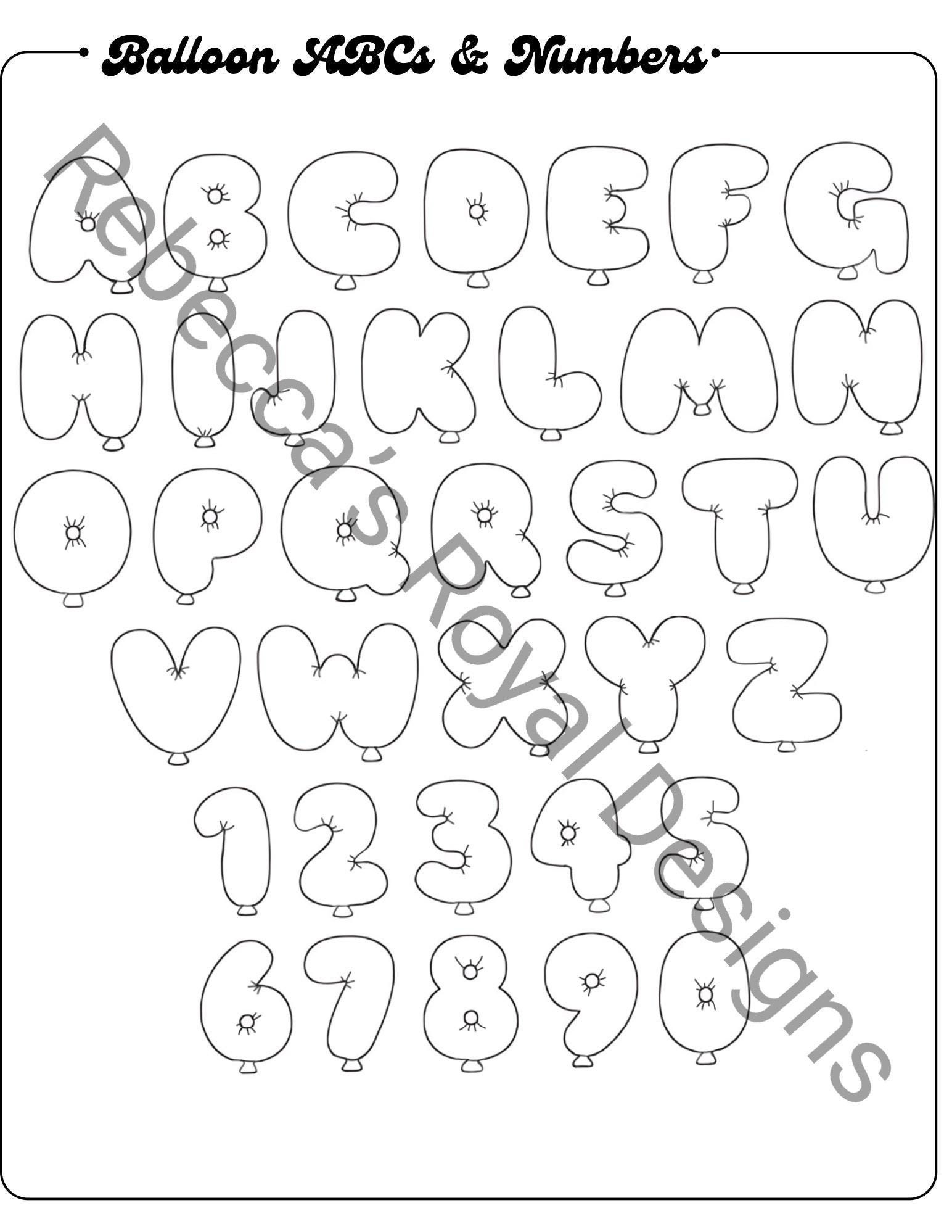 Balloon Alphabet and Numbers Royal Icing Transfer Sheet in 2 Sizes ...