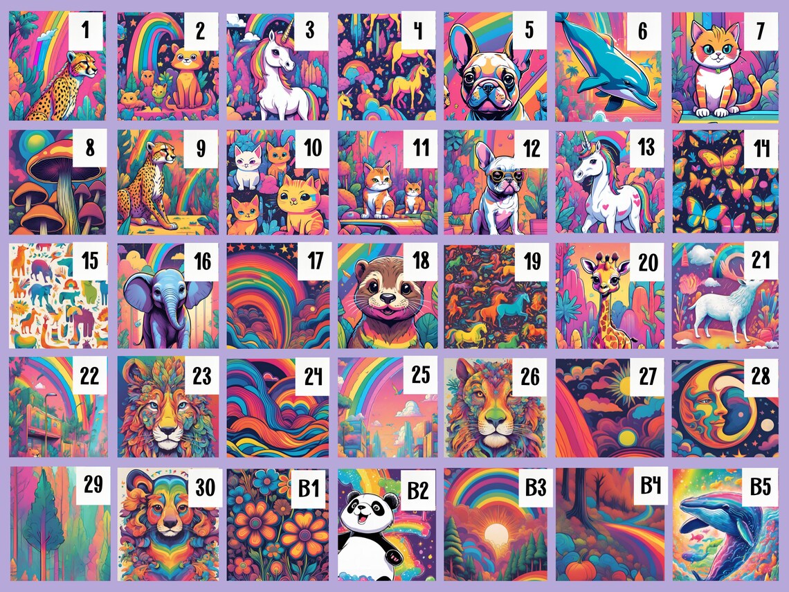 Set of 30 Lisa Frank Inspired Digital Art Downloads - Etsy