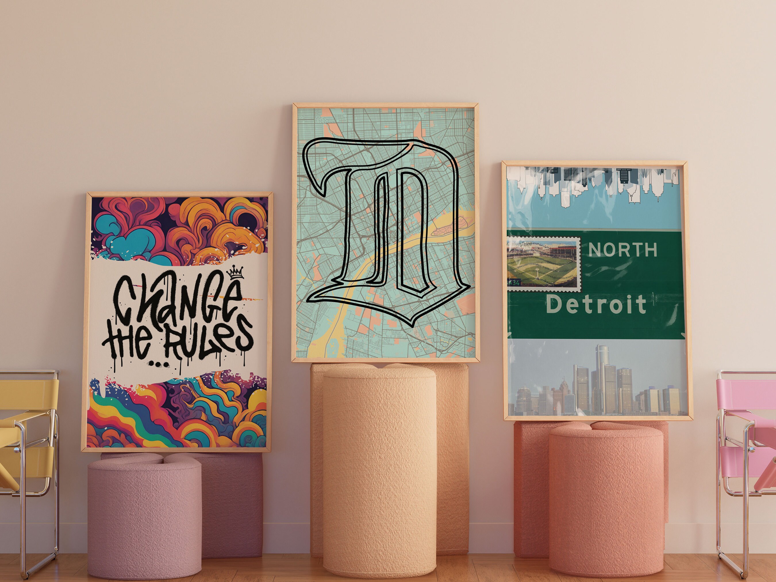 Detroit Poster | Set of 3 | Digital Art Download | Wall Art | Gift ...