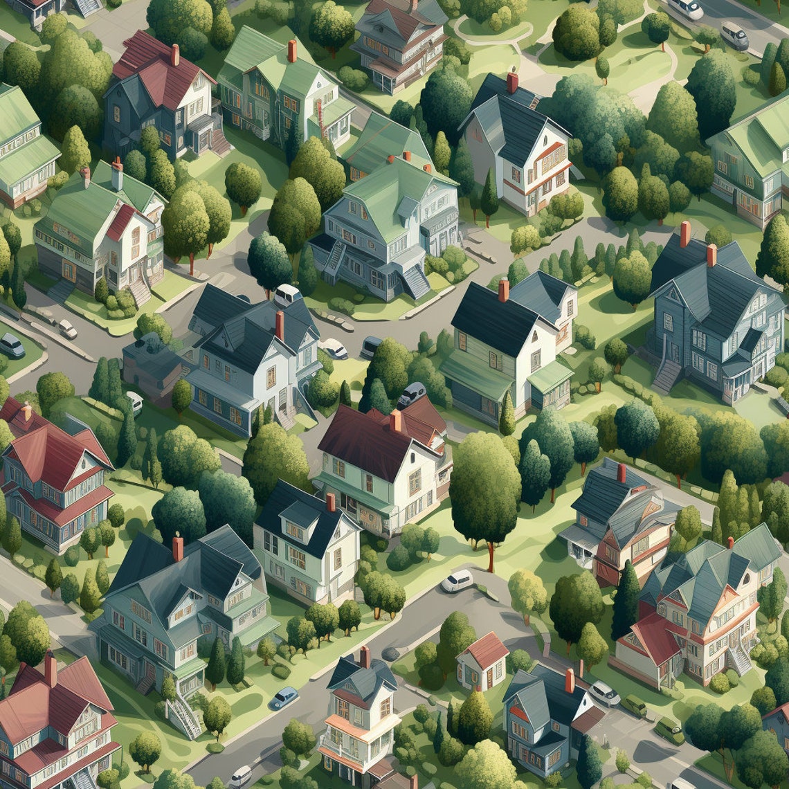 Seamless Suburb Pattern, Textile Fabric Prints, Wallpapers, Background ...