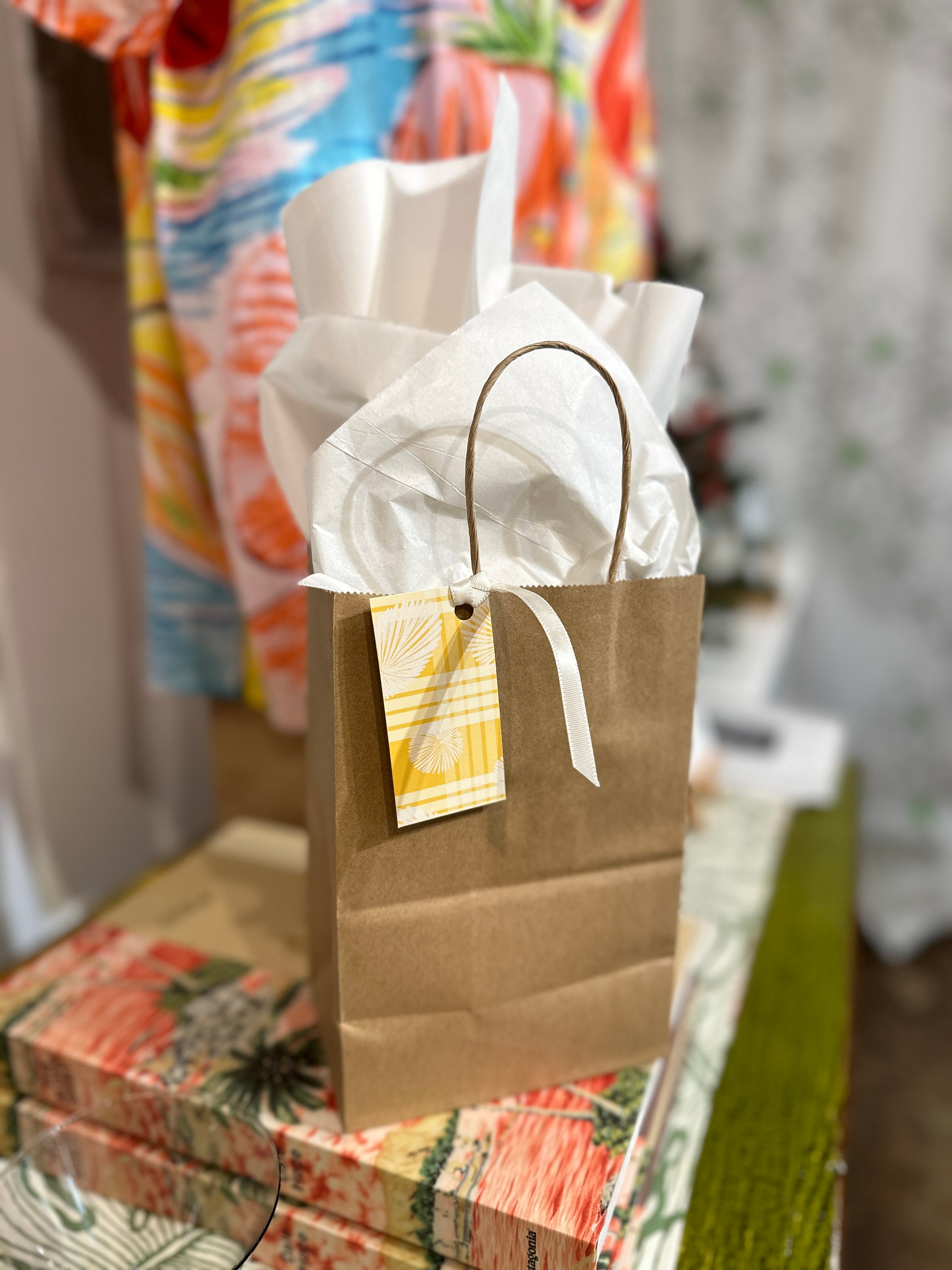 Handmade Gift Tags Hawaiian Palaka (plaid) and Opihi Shell Print Small ...