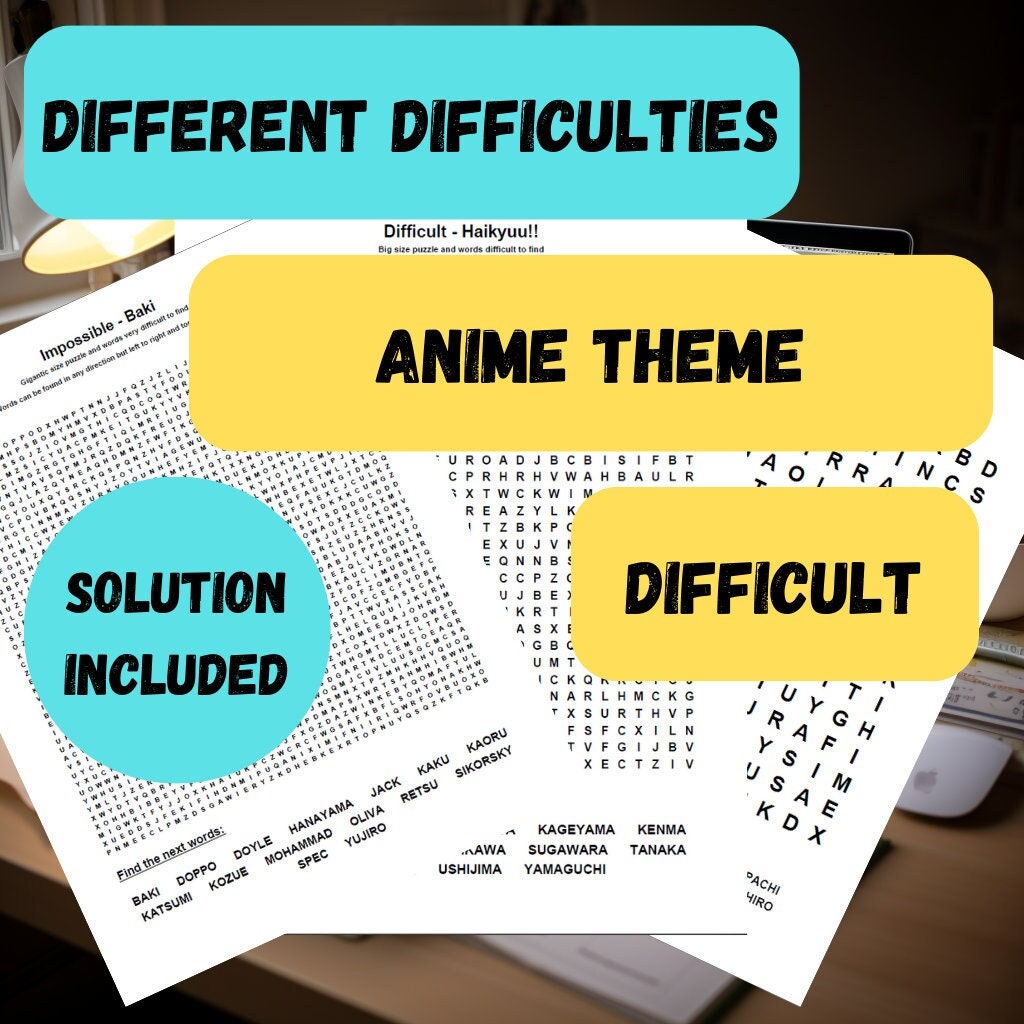 Sopa de letras listo para imprimir, Tema anime, Dificultad difícil ...