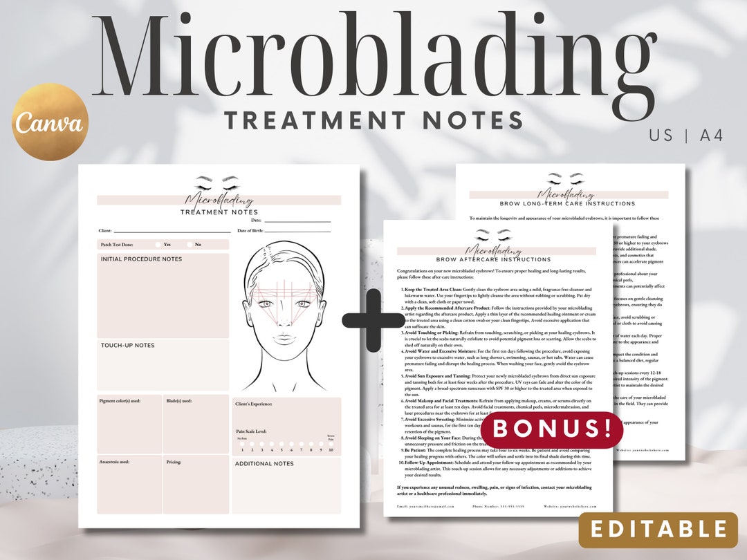 Microblading Treatment Notes,microblading Forms,microblading Aftercare ...