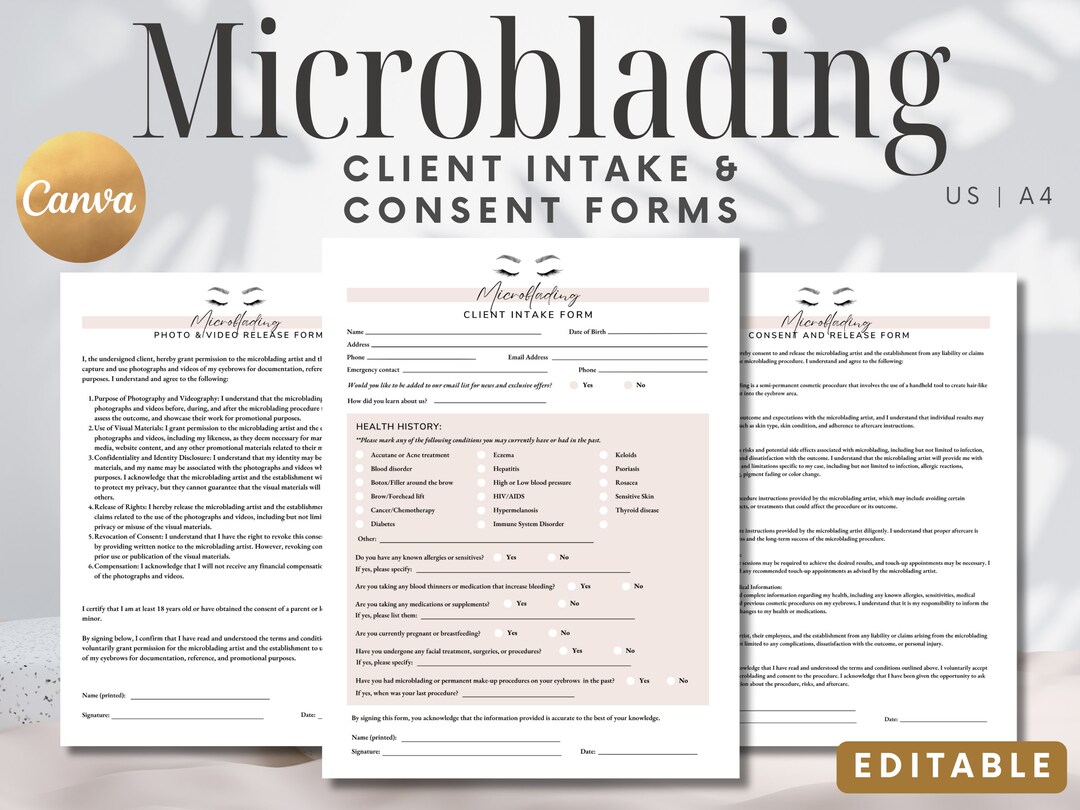 Microblading Bundle Forms,microblading Form,microblading Consent Form ...