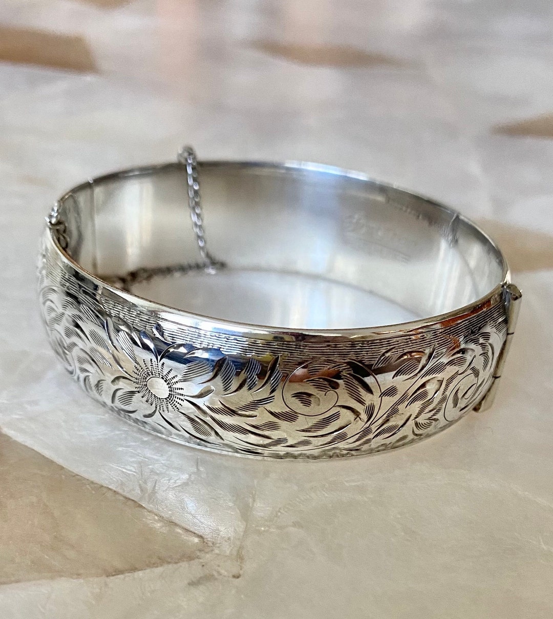 Forstner Sterling Etched Bangle - Etsy