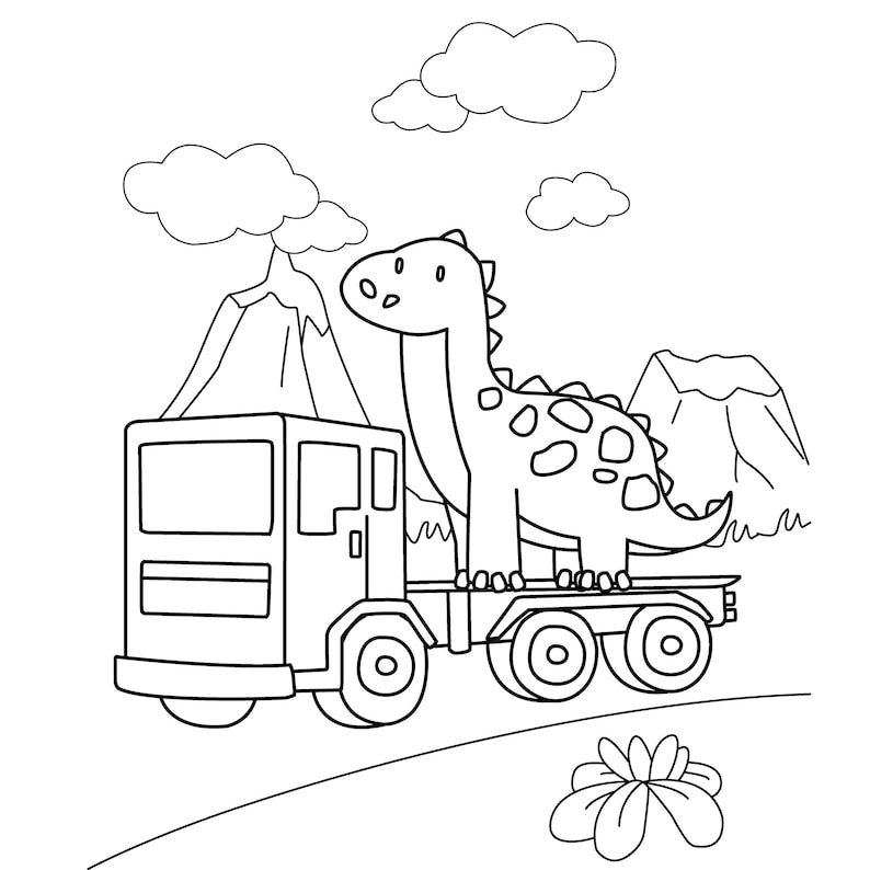5 Printable Cute Dinosaur Coloring Pages With Construction - Etsy