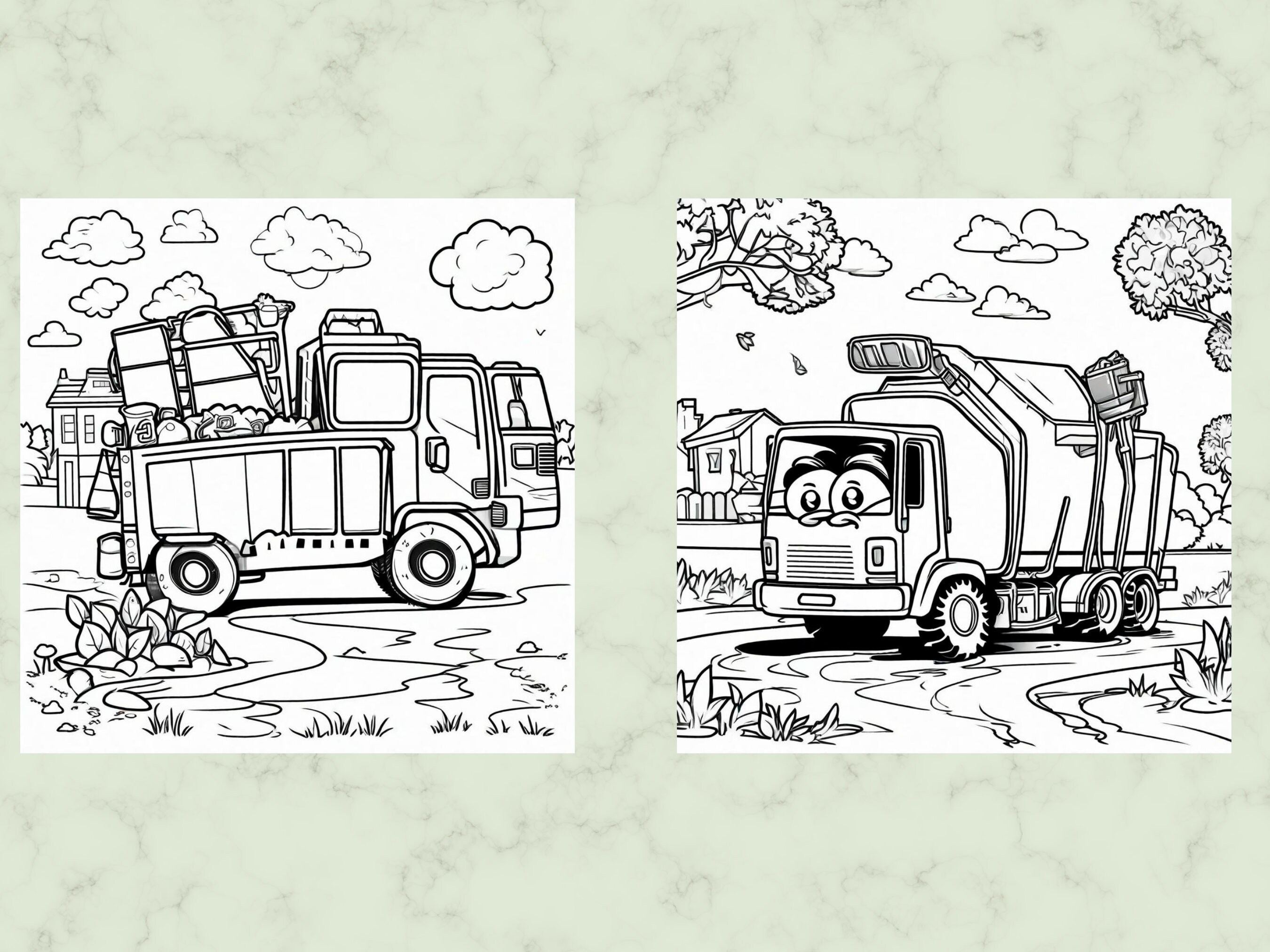 Garbage Truck Coloring Pages Cute Trash Truck Birthday Party - Etsy