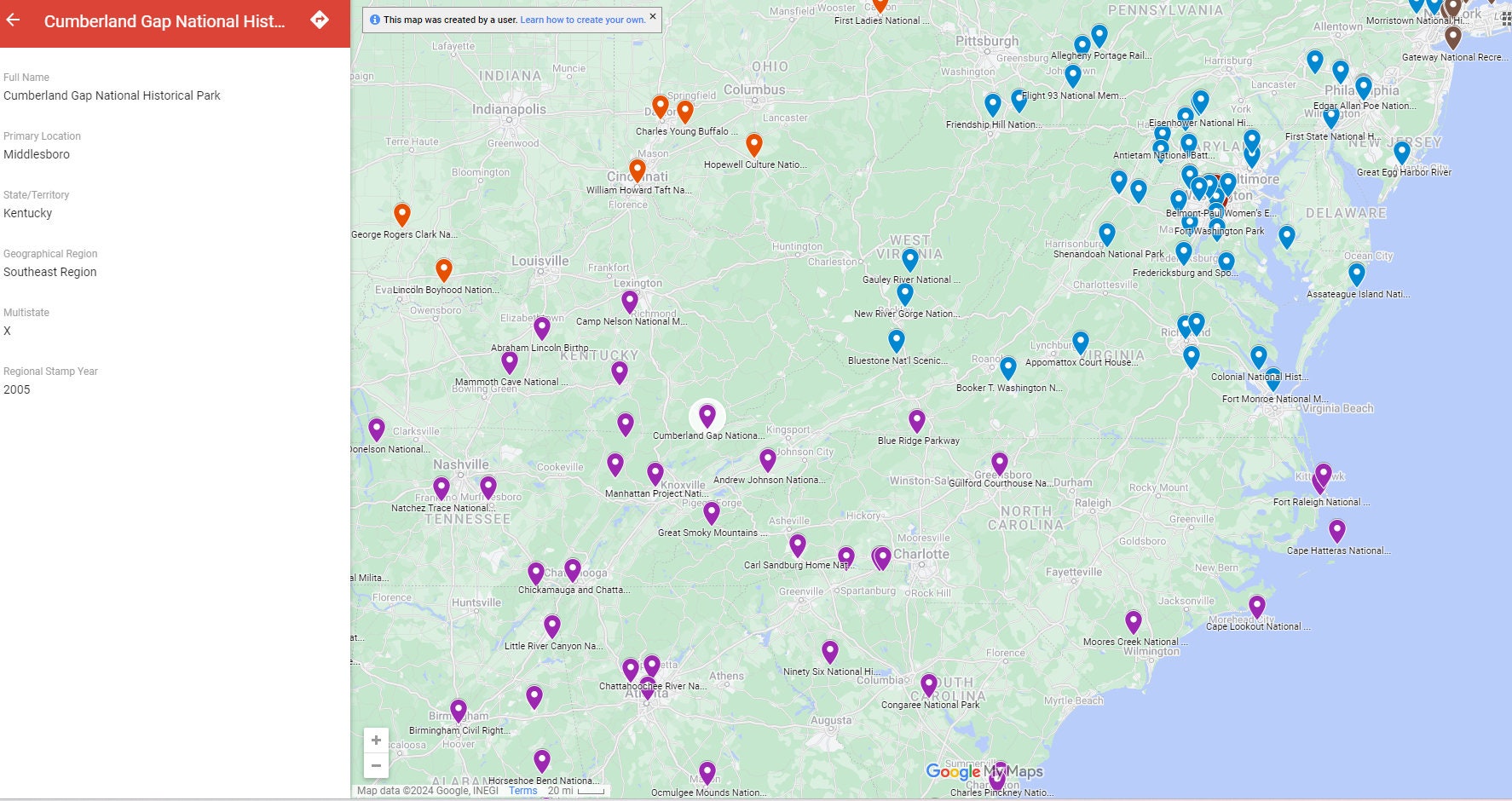 National Park Cancellation Stamps Locations Digital Map - Etsy
