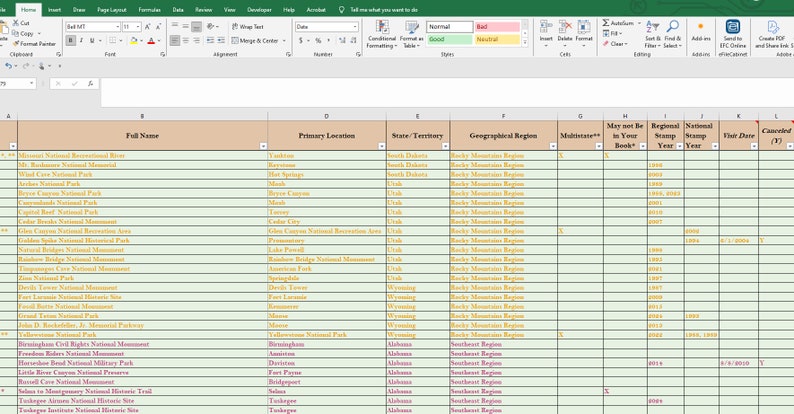 National Park Cancellation Stamps Excel Database - Etsy