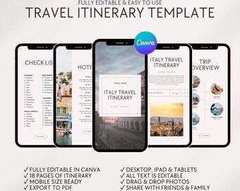 Travel Itinerary Template | Mobile Travel Planner | Editable Italy ...