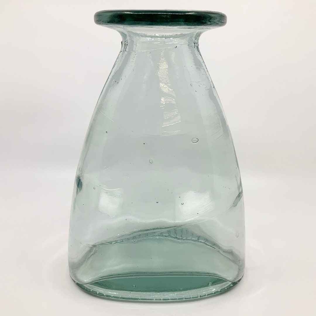 Vintage Thick Clear Tinted Blue Green Glass Triangular Beaker Shaped ...