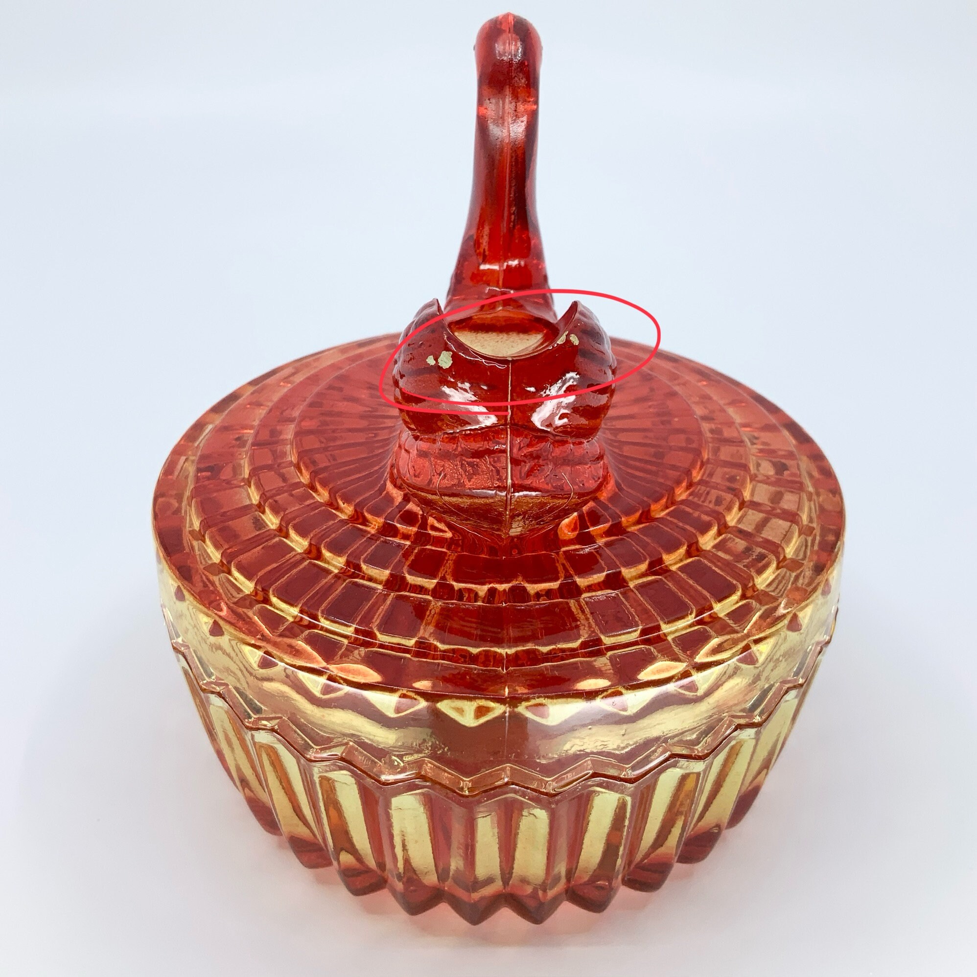 Vintage Jeanette Flashed Amberina Glass Swan Candy Trinket Powder Dish ...