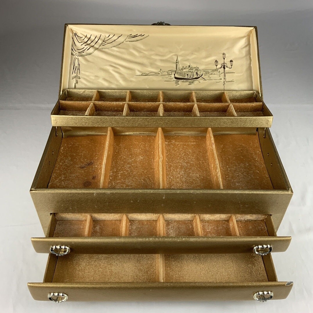 Vintage Lady Buxton 4 Level Jewelry Box Gold Romantic Gondola River ...