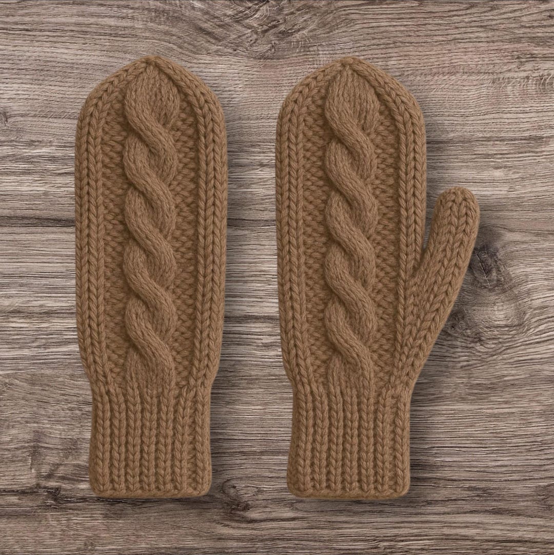 Hand-knitted Wool Mittens - Light Brown Cable Knit, Warm Winter Gloves ...