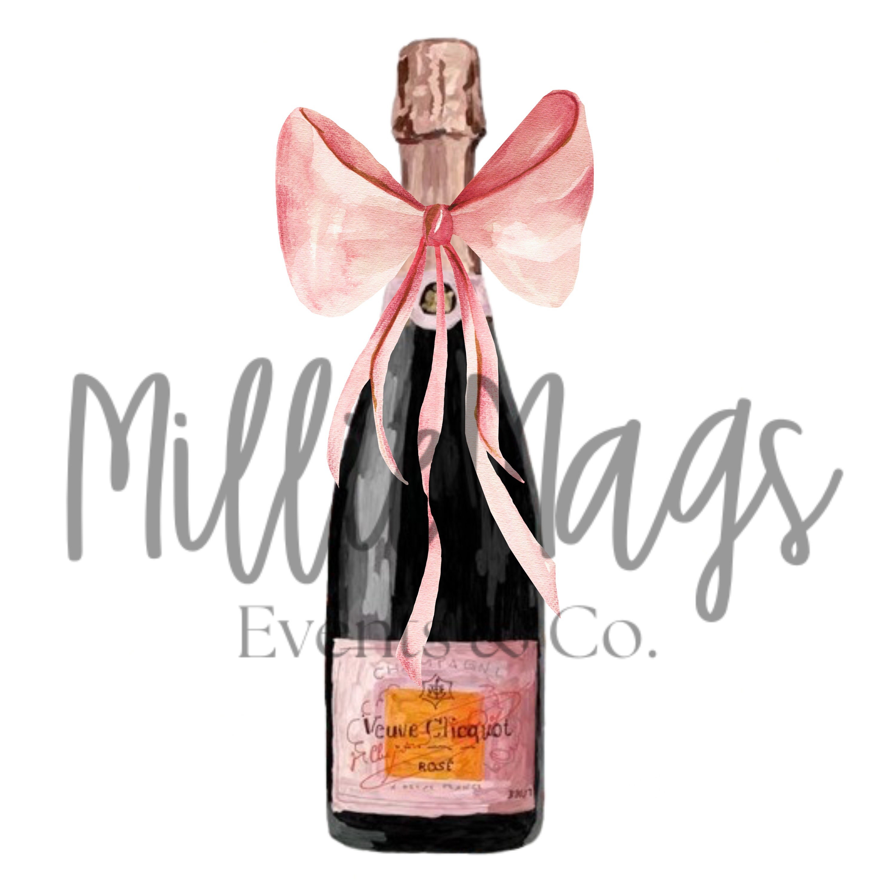 Watercolor Veuve With Pink Bow - Etsy