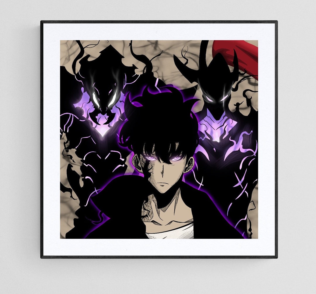 193. Sung Jinwoo & Beru + Igris -solo Levelling Original Manga Print ...