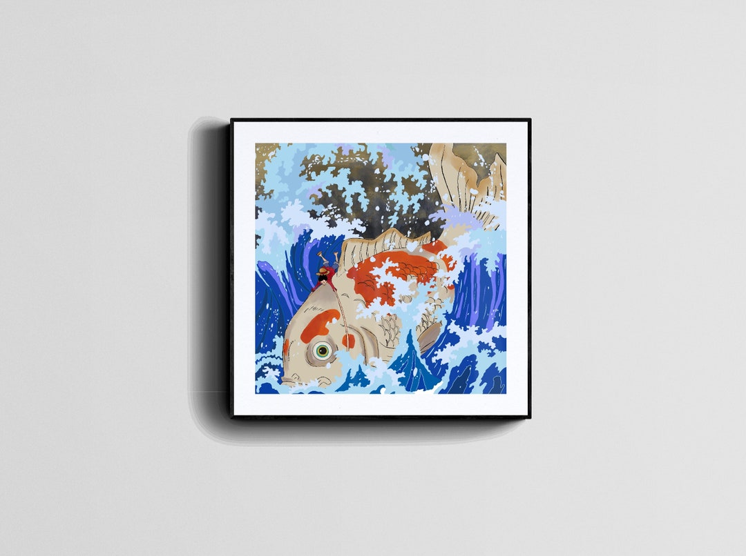 60. Luffy Riding Giant Koi One Piece Original Manga Print Poster Hand ...
