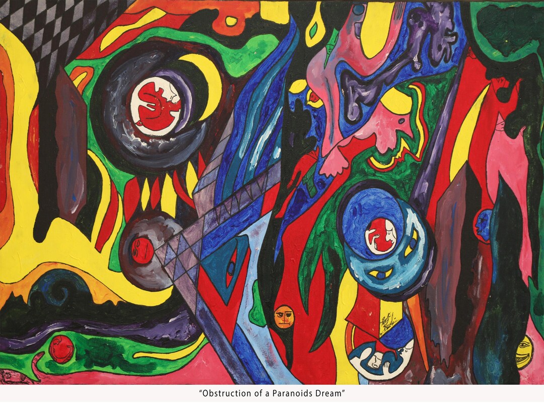 Obstruction of a Paranoids Dream: Acrylic Ink Abstract Painting-canvas ...