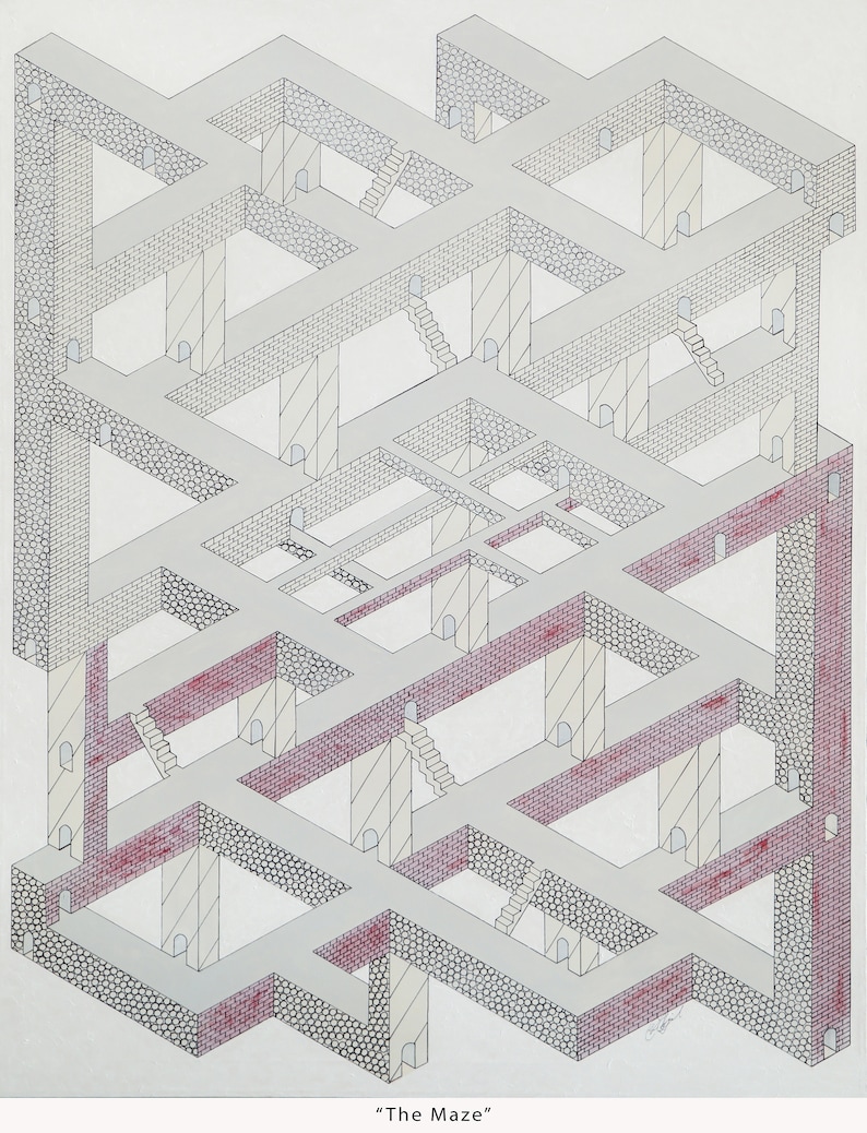 Maze: Abstract Acrylic Painting-canvas Print-glass Print-m C Escher ...