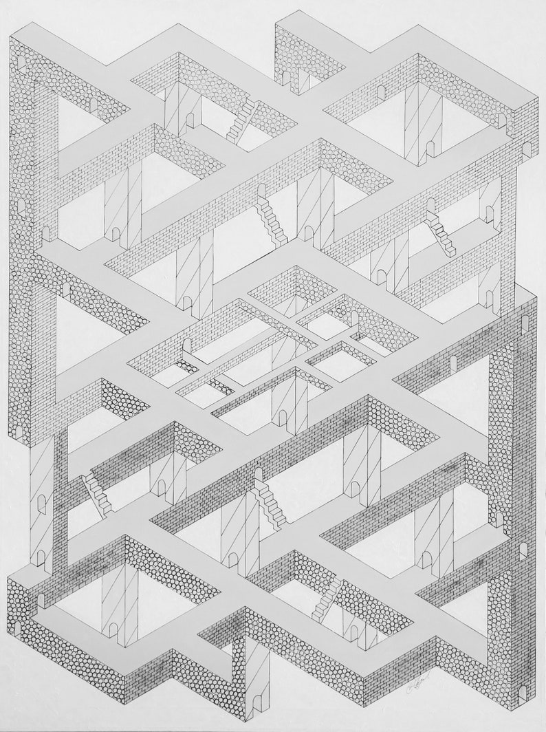 Maze: Abstract Acrylic Painting-canvas Print-glass Print-m C Escher ...
