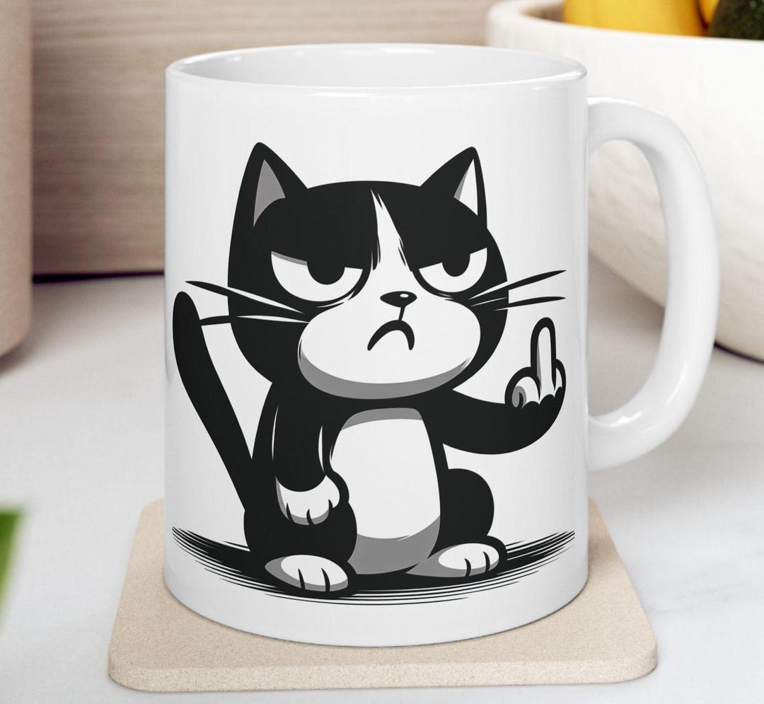 Funny Cat Middle Finger Mug Sarcastic Cat Lover Gift, Novelty Coffee ...