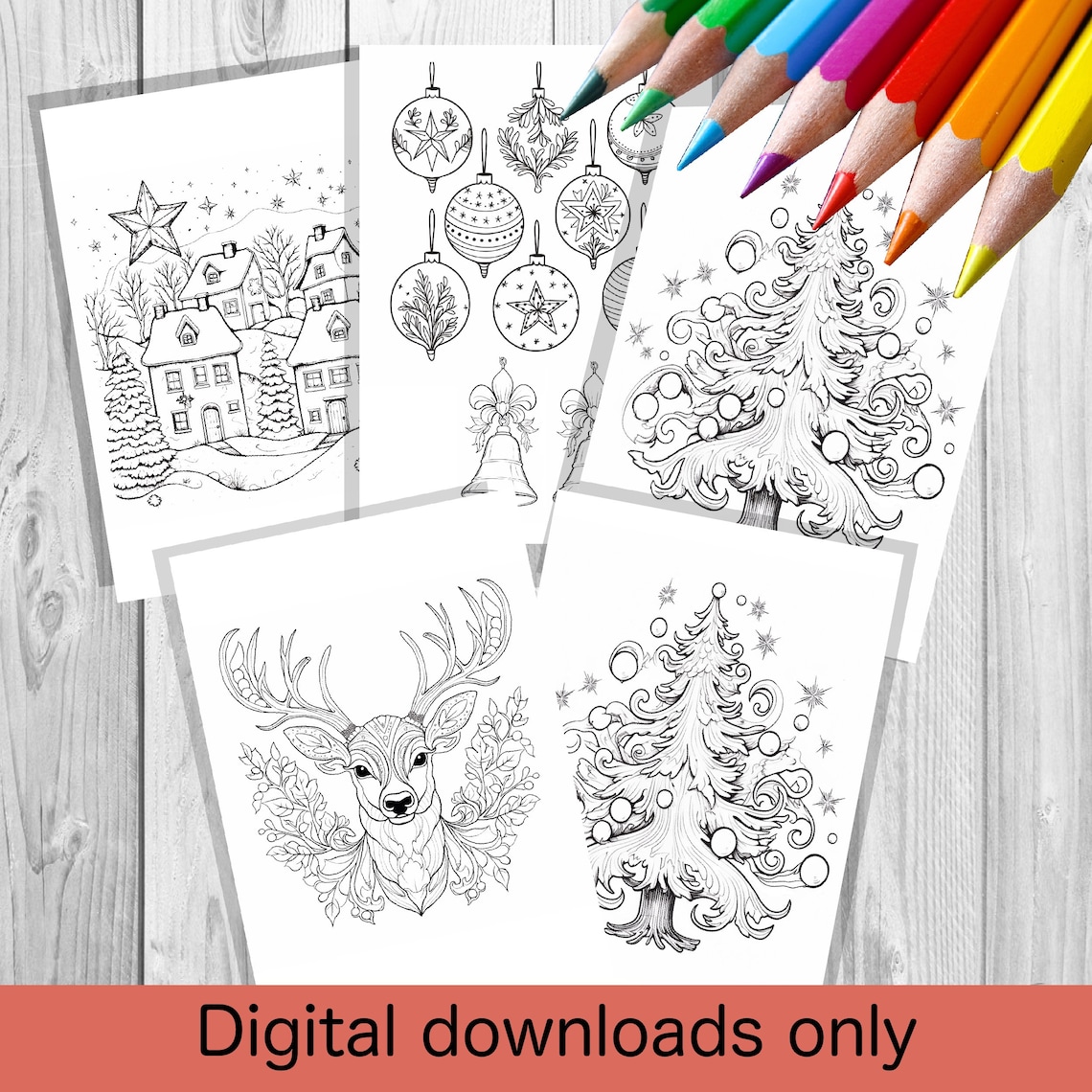 Christmas Coloring Page Set Festive Holiday Designs for Kids and Adults ...