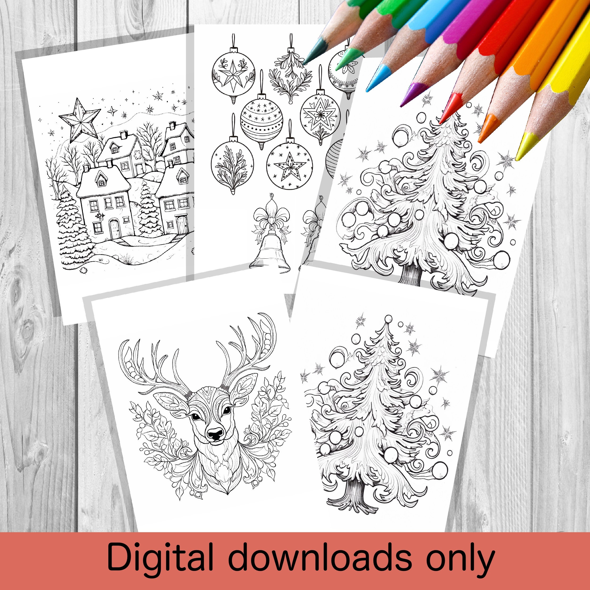 Christmas Coloring Page Set Festive Holiday Designs for Kids and Adults ...
