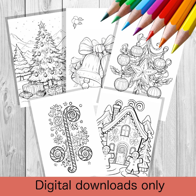 Christmas Coloring Page Set Festive Holiday Designs for Kids and Adults ...