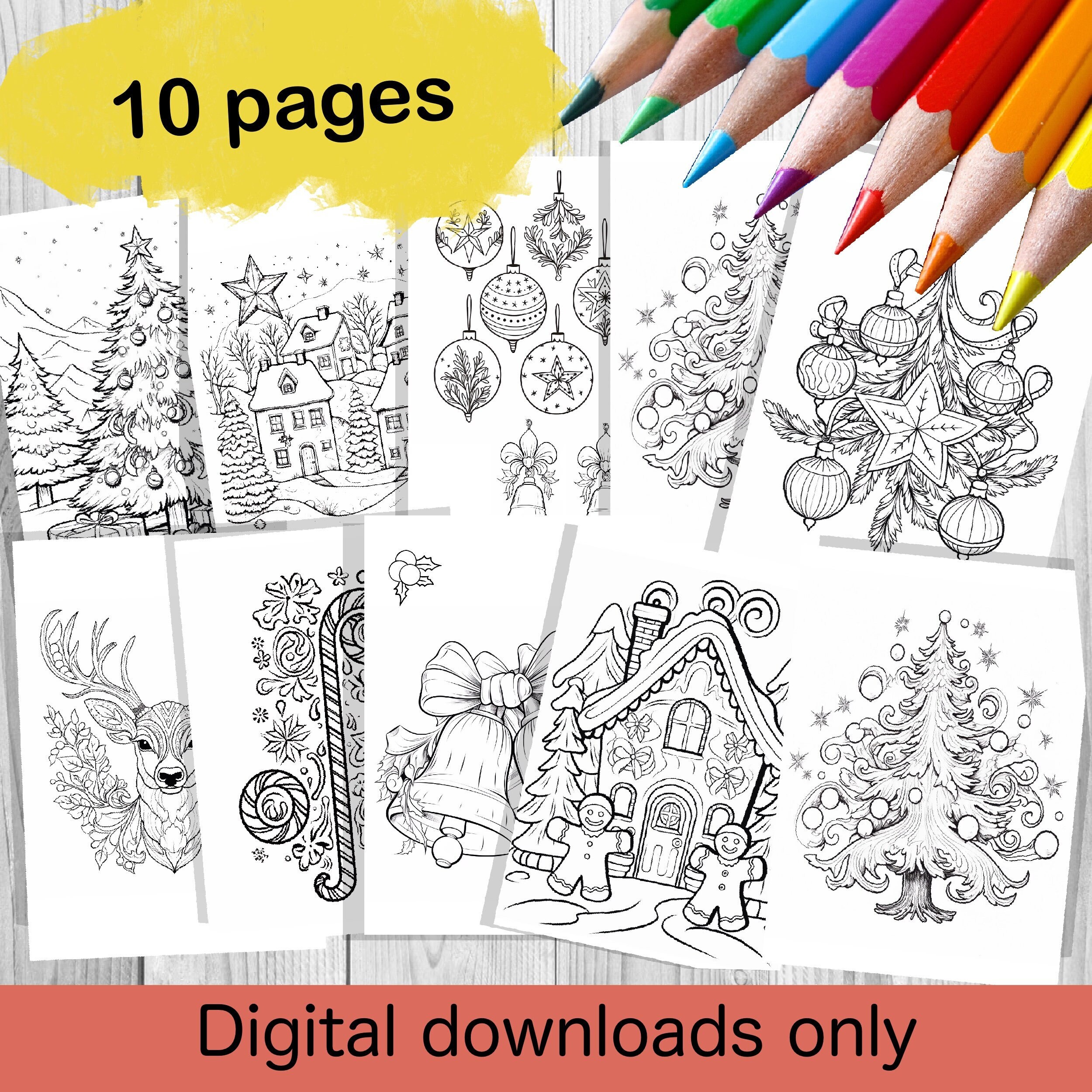 Christmas Coloring Page Set Festive Holiday Designs for Kids and Adults ...