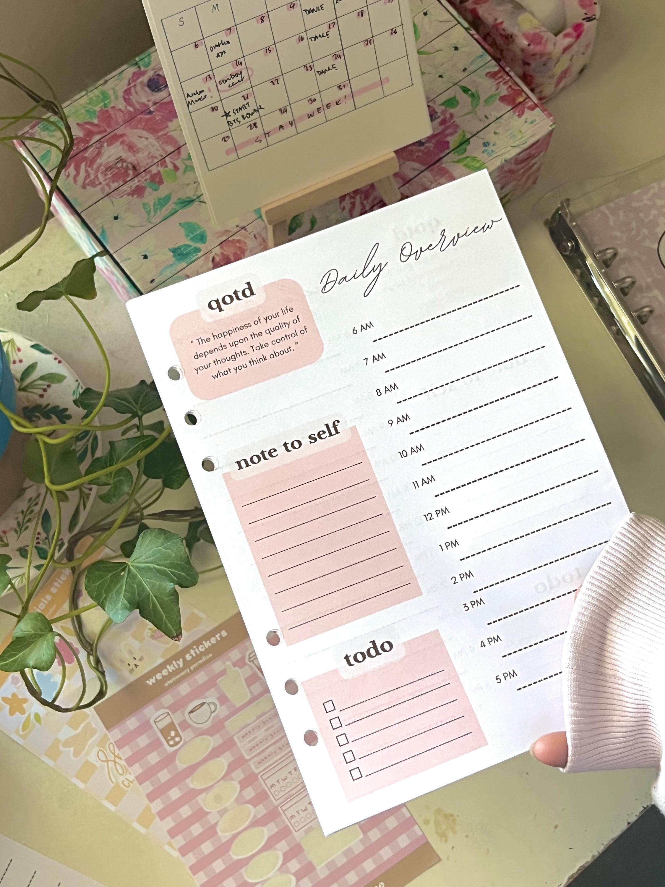 A5 Minimal 6 Hole Planner Inserts | Daily Planner Pastel Pink Planner ...