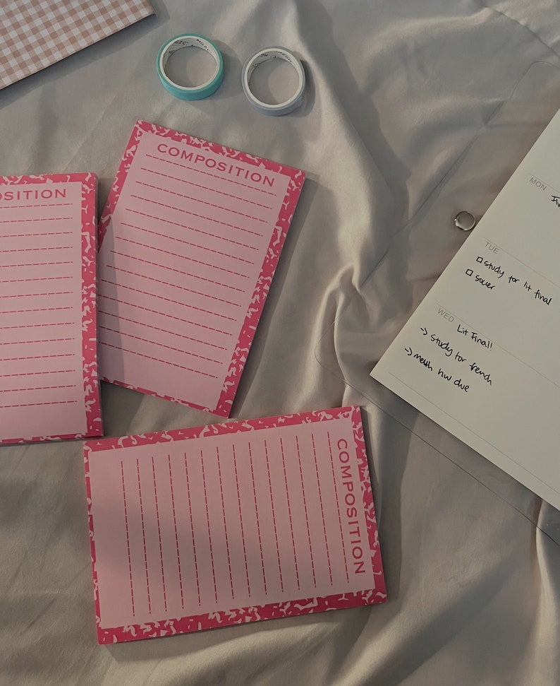 Pink Composition Sticky Note Pad | Hot Pink Desk Note Pad - Etsy
