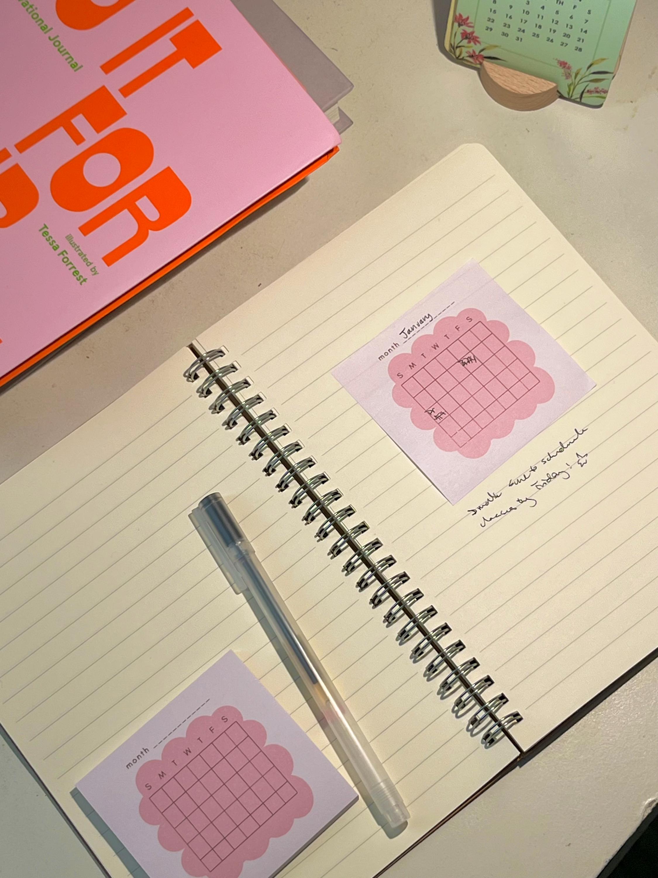 Pink Calendar Square Sticky Notes | Pastel Monthly Calendar 3x3 Post-it ...