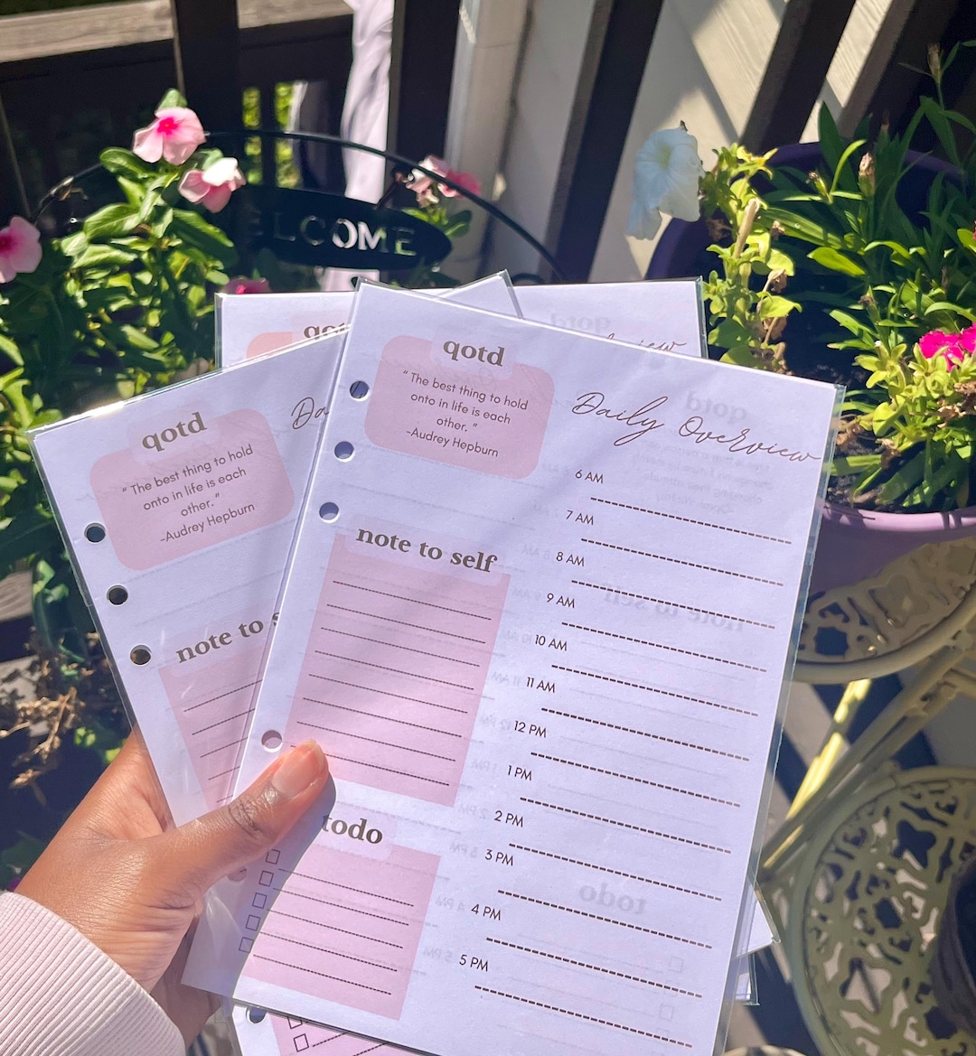 A5 Minimal 6 Hole Planner Inserts | Daily Planner Pastel Pink Planner ...