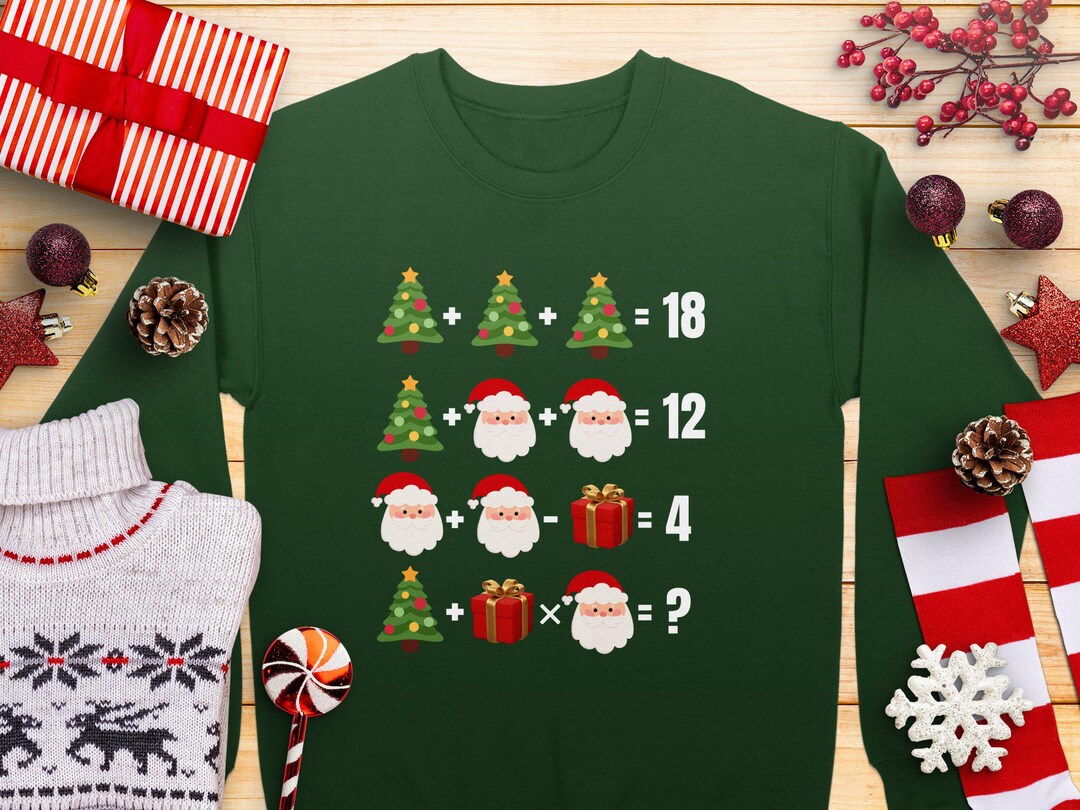Christmas Tree Santa Claus Math Equation Sweatshirt, Festive Holiday ...