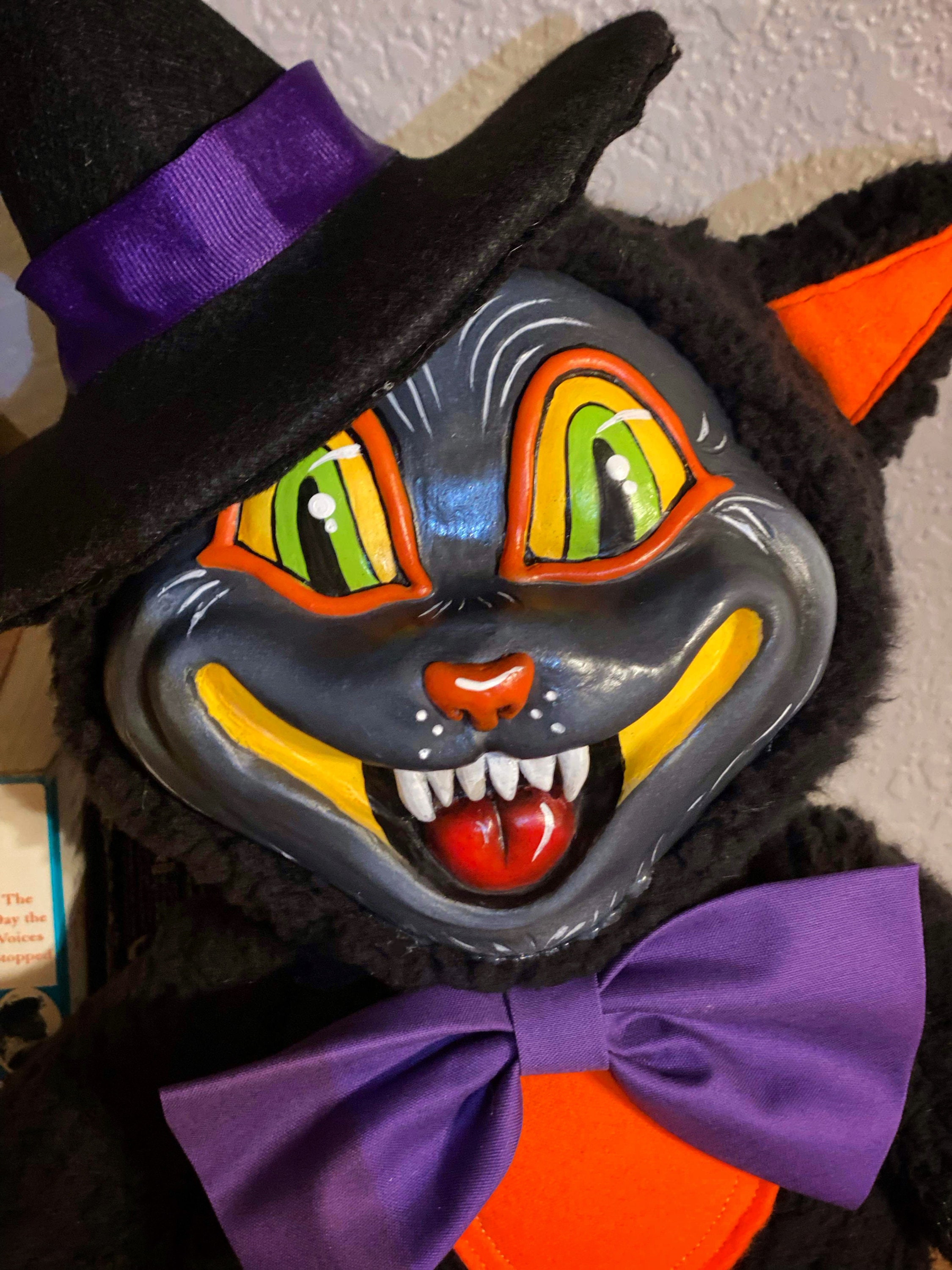 Cute, Spooky, Vintage Style Plushie Black Witch Cat Plush Toy Halloween ...