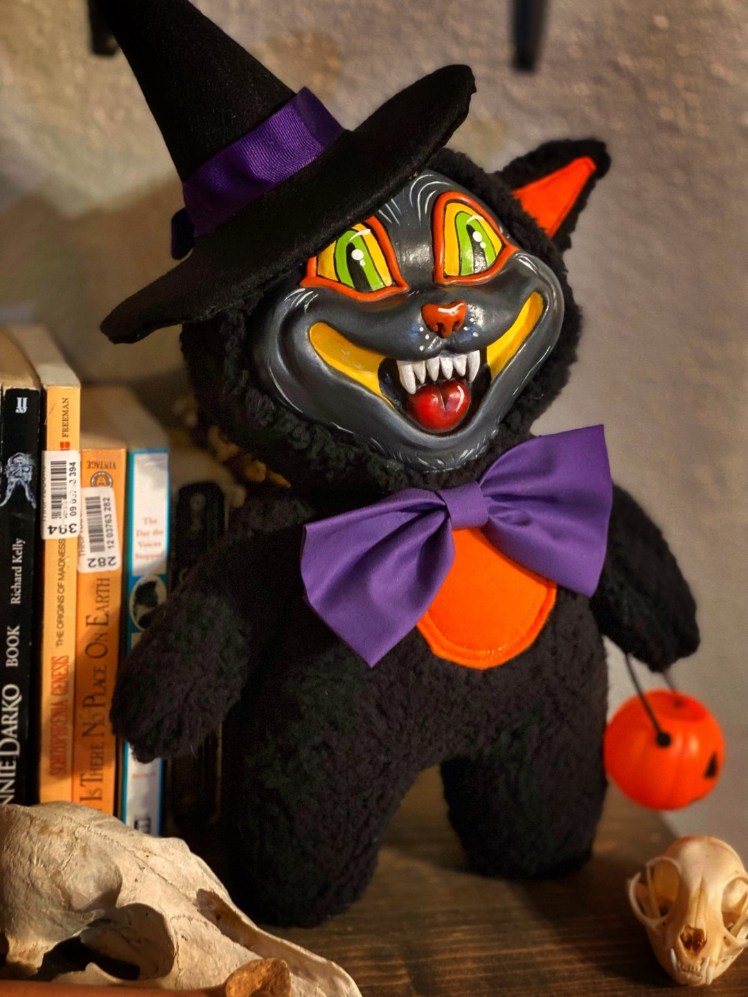Cute, Spooky, Vintage Style Plushie Black Witch Cat Plush Toy Halloween ...
