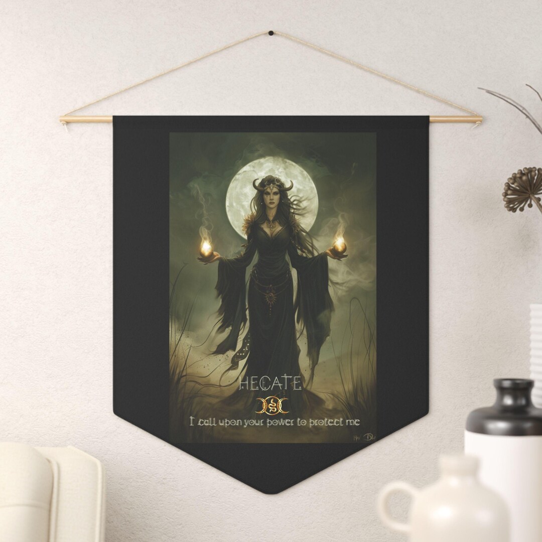 Hecate Pennant Banner, Triple Moon Goddess Altar Tapestry, Witchcraft ...