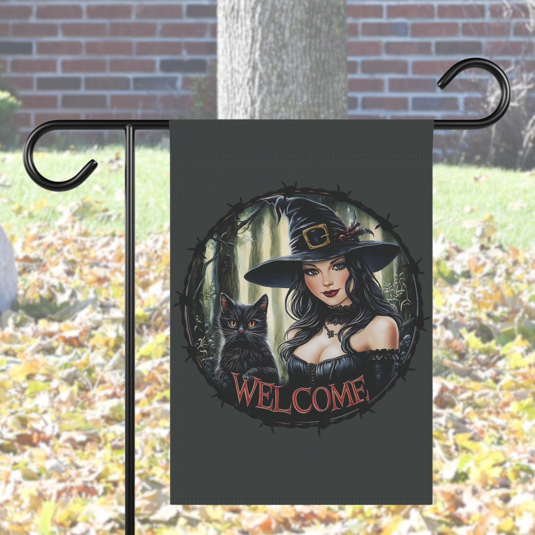 Witch and Cat Welcome Flag, Gothic Witchy Porch Decoration, Samhain ...