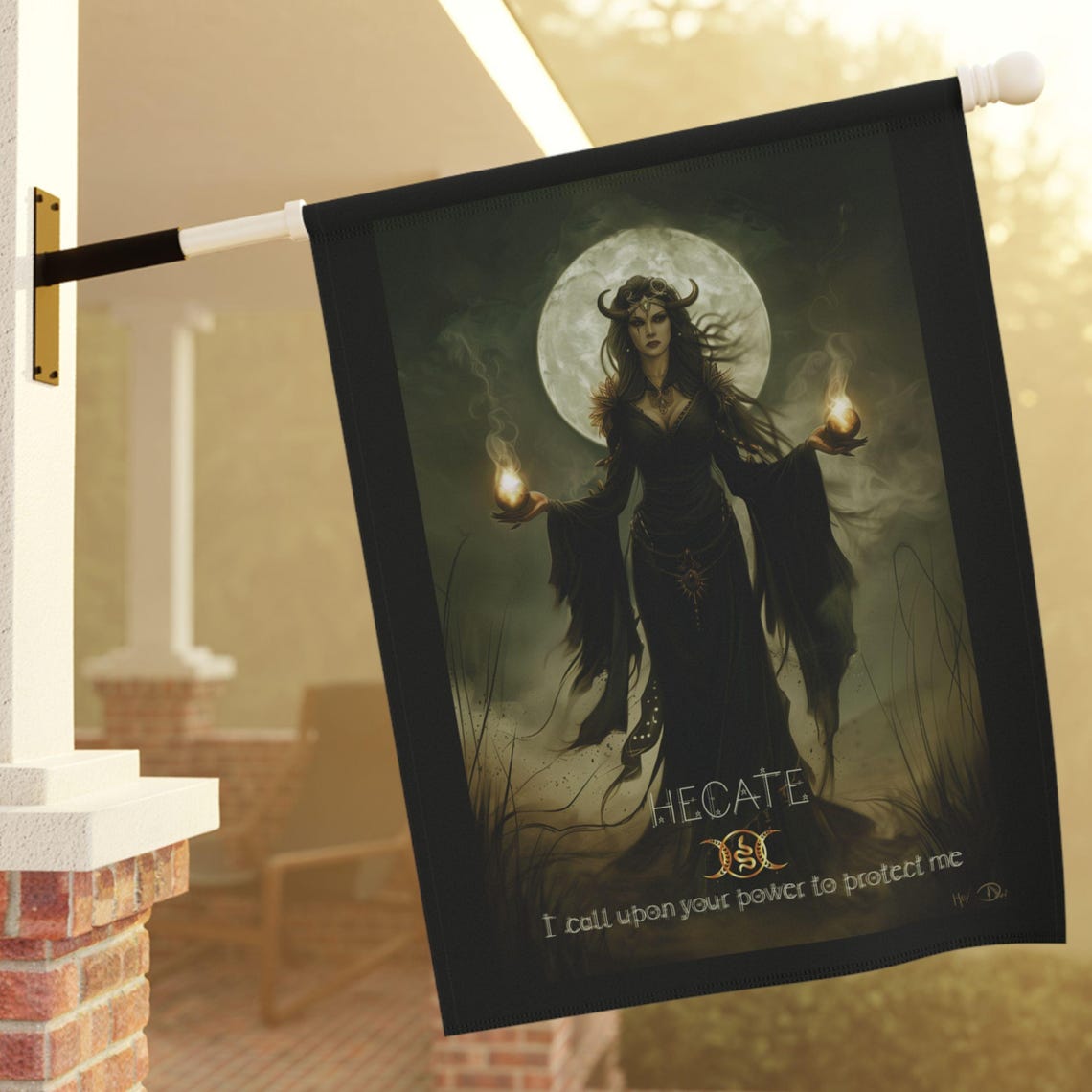 Hecate Protection Garden Flag, Triple Moon Goddess Witch Decor, Occult ...