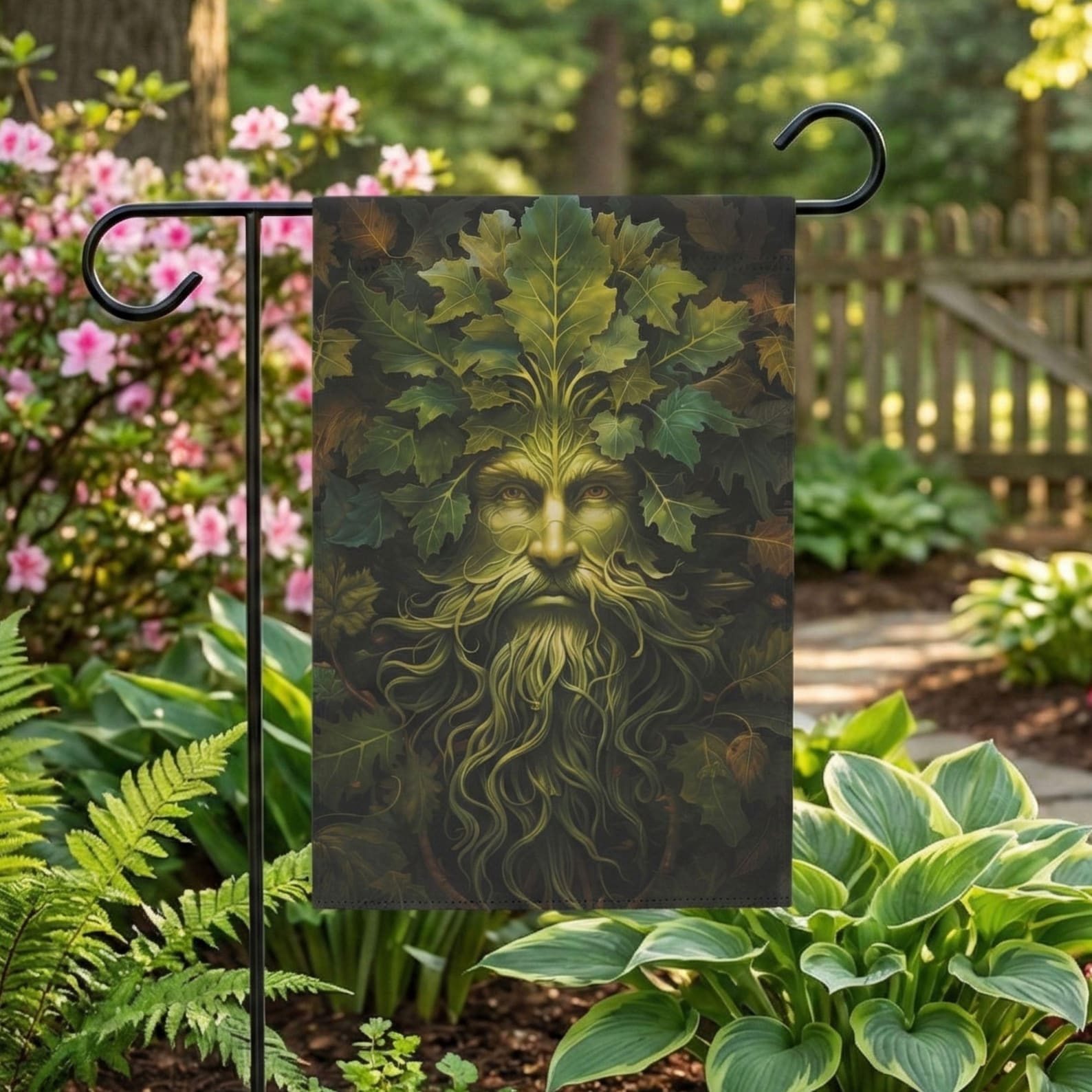 Beltane Green Man Garden Flag, Pagan Garden Decor, Wheel of the Year ...