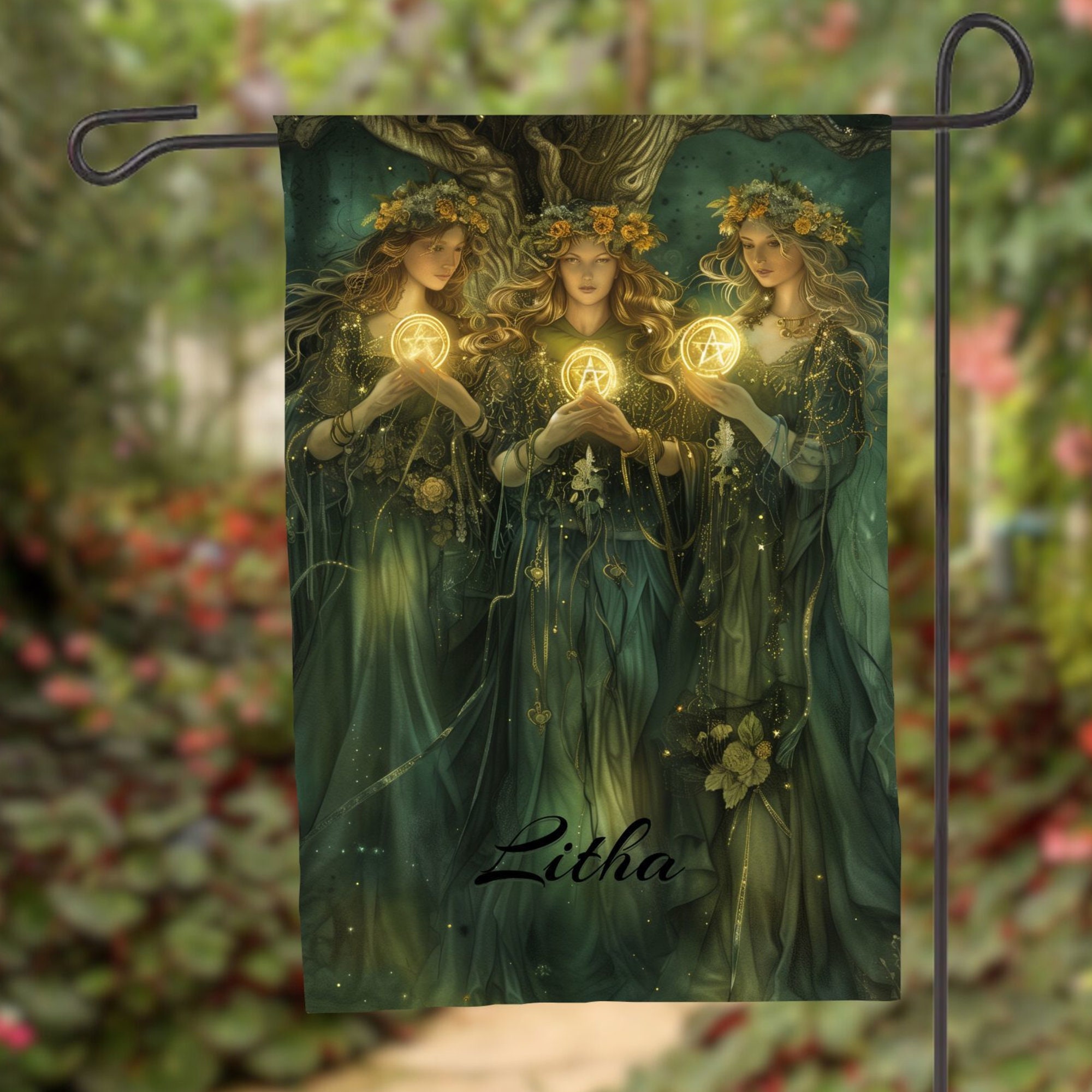 Forest Witches With Pentacles Garden Flag Litha Summer Solstice Wheel ...