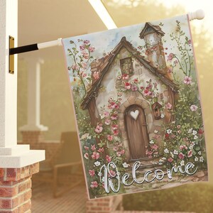 English Cottage Welcome Flag, Whimsical Cottagecore Yard Decoration ...