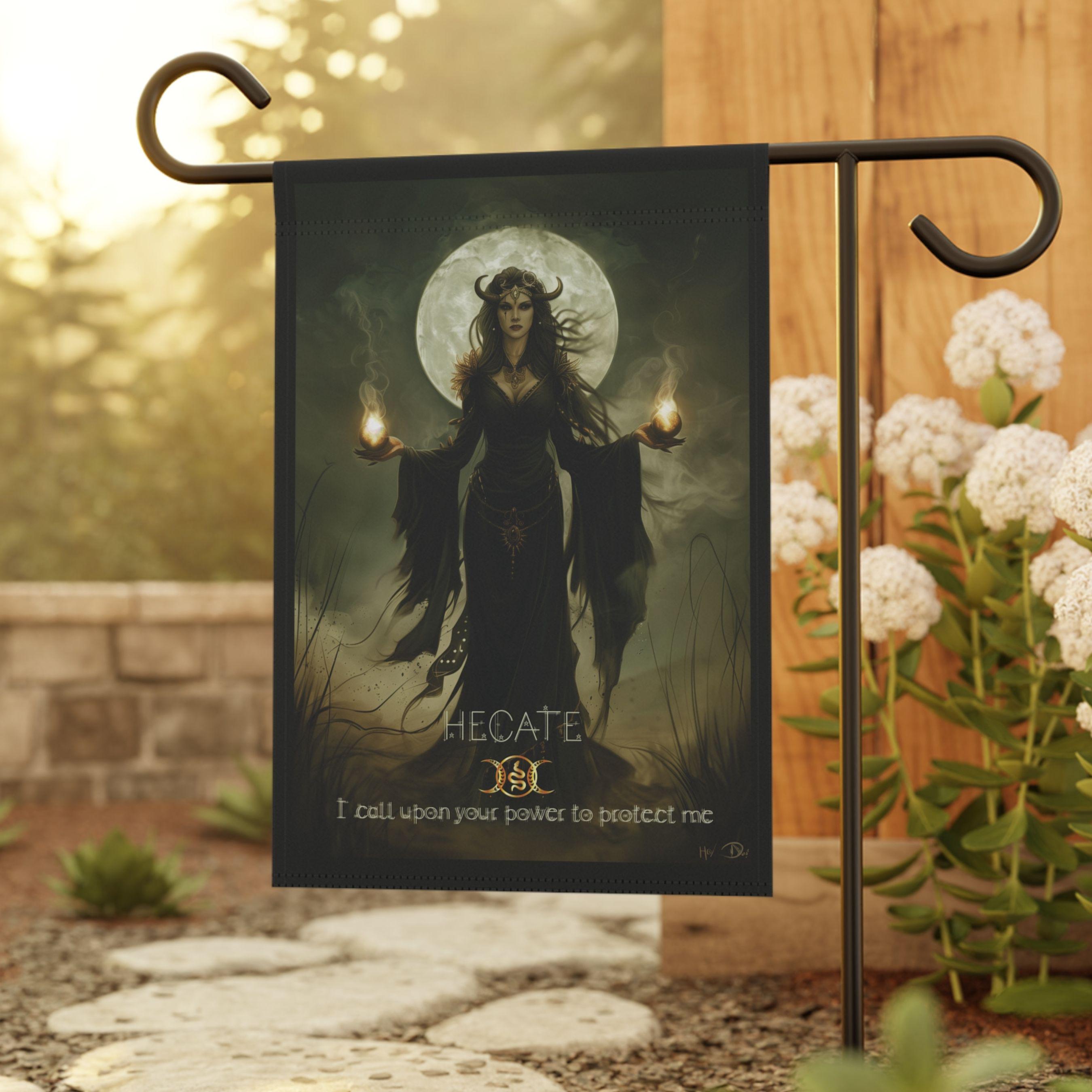 Hecate Protection Garden Flag, Triple Moon Goddess Witch Decor, Occult ...