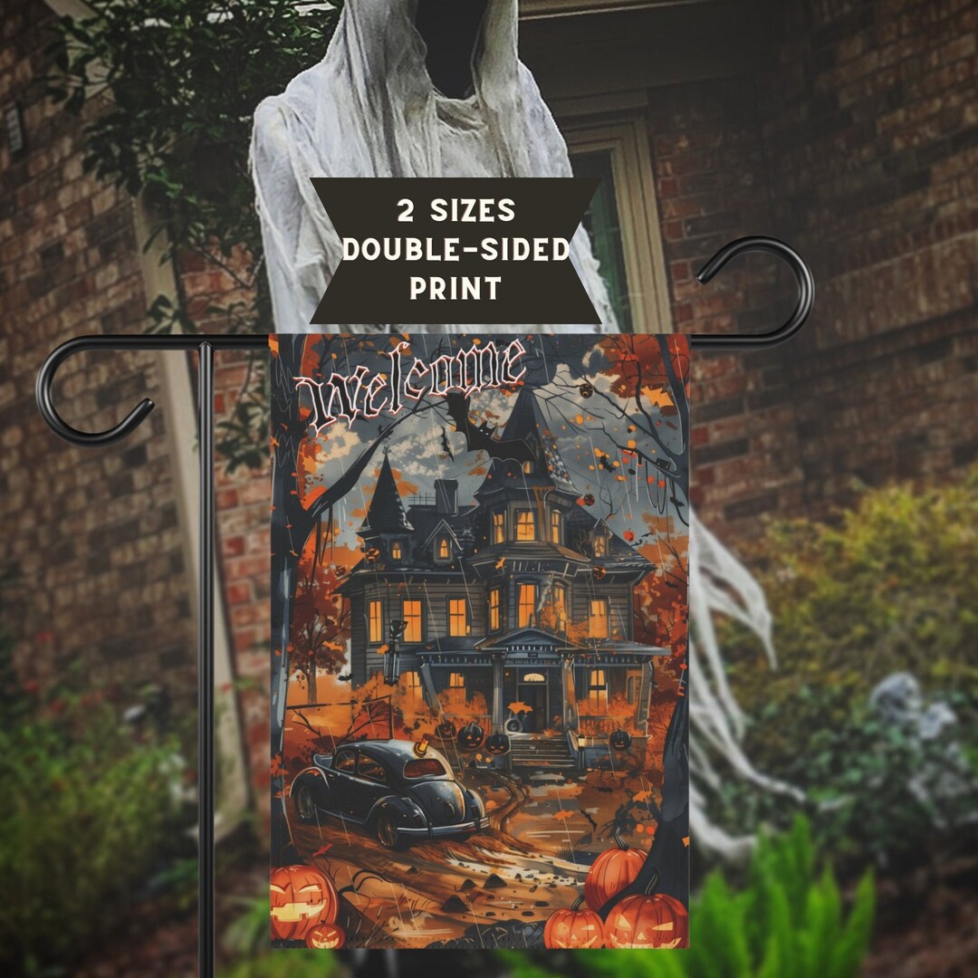 Victorian Haunted House Yard Flag Welcome Halloween Banner Gothic Vibes ...