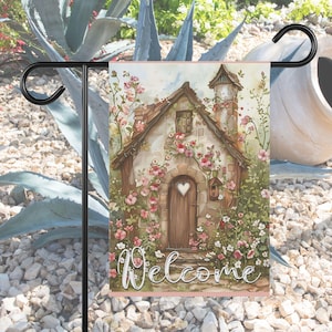 English Cottage Welcome Flag, Whimsical Cottagecore Yard Decoration ...