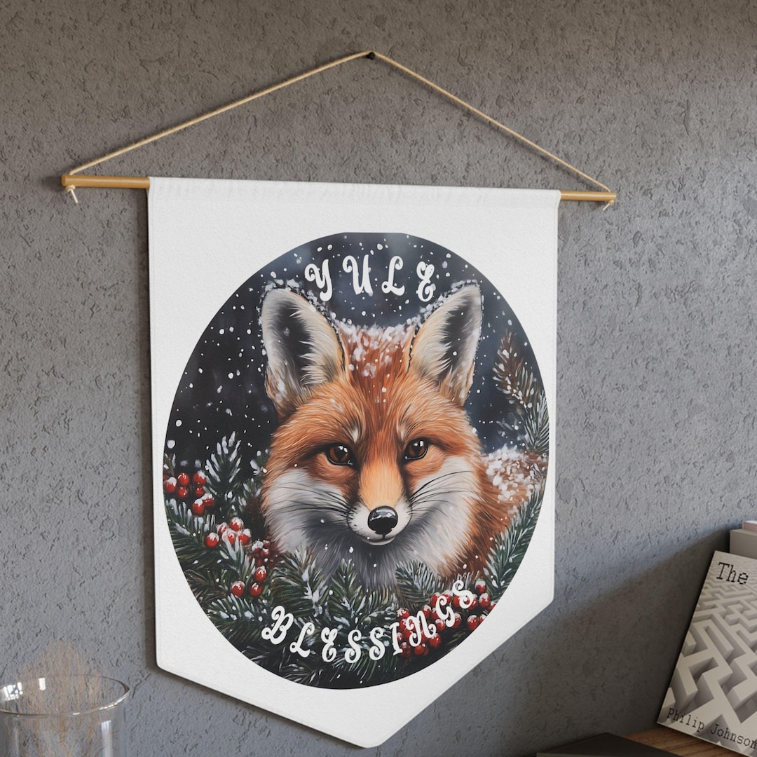 Yule Blessings Fox Wall Banner, Winter Solstice Pagan Decor, Rustic ...