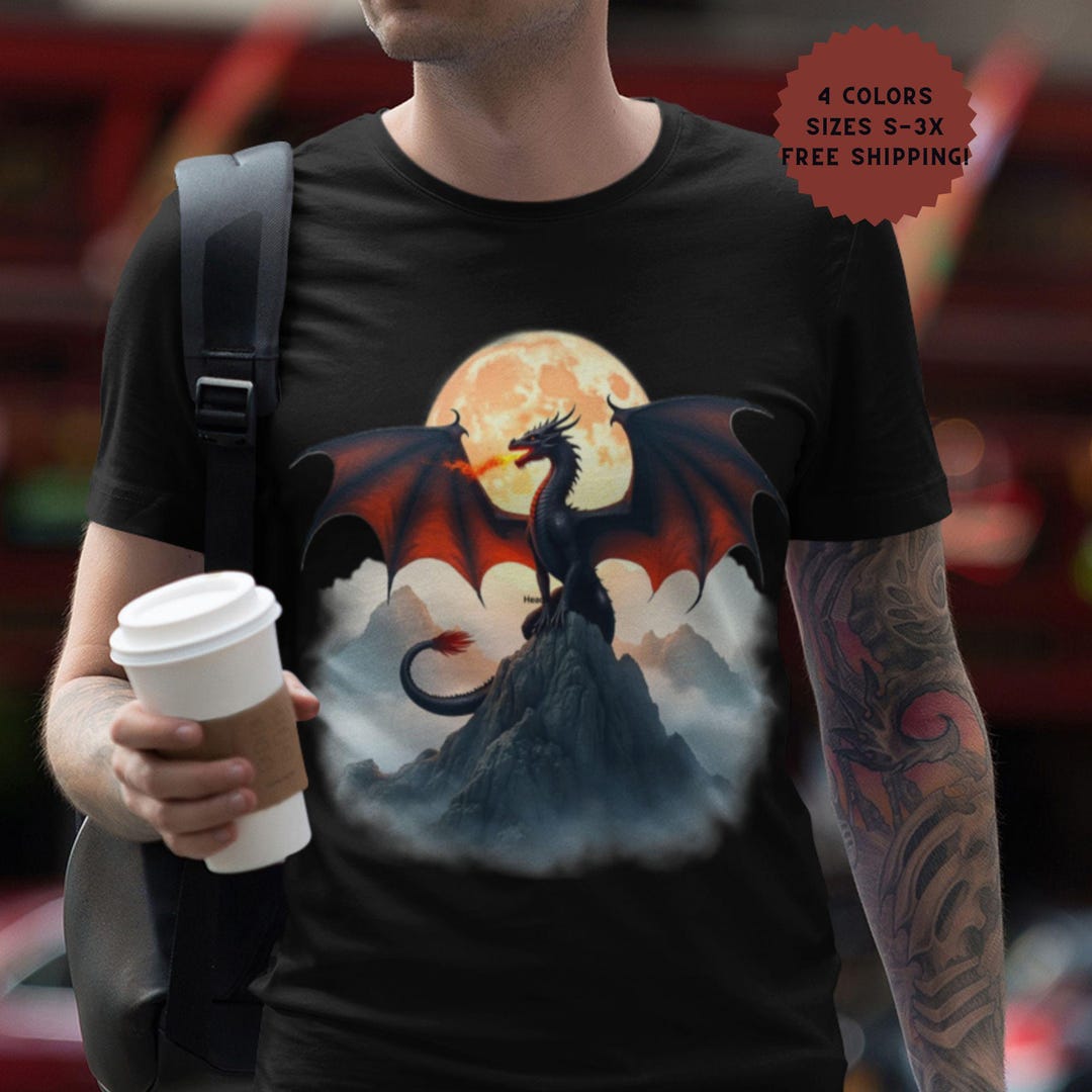 Fantasy Dragon T-shirt, Gothic Graphic Tee, Mythical Creature Shirt ...