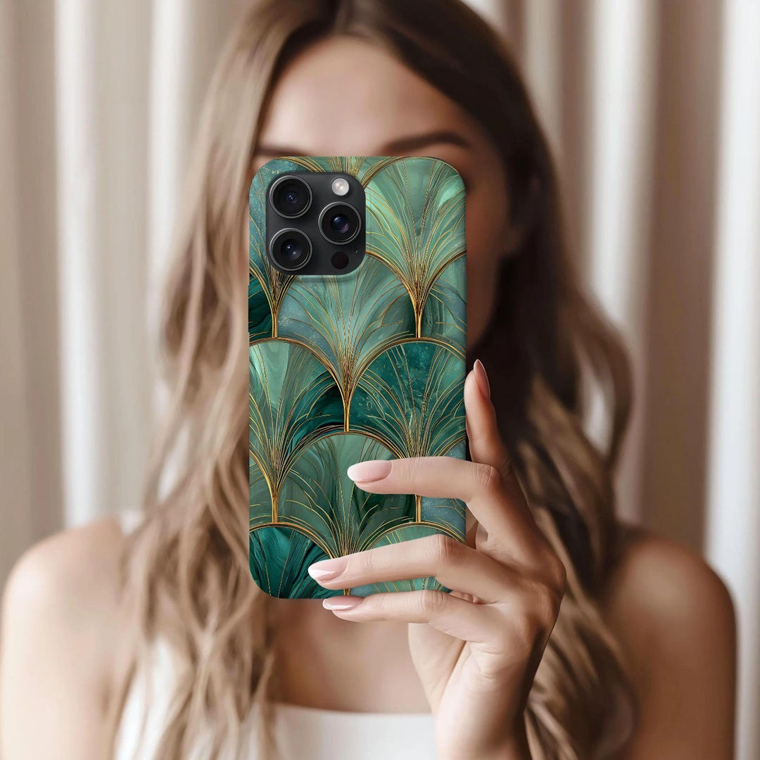 Teal Gold Art Deco Phone Case, Glam Marble Protective Cover, iPhone 17 ...