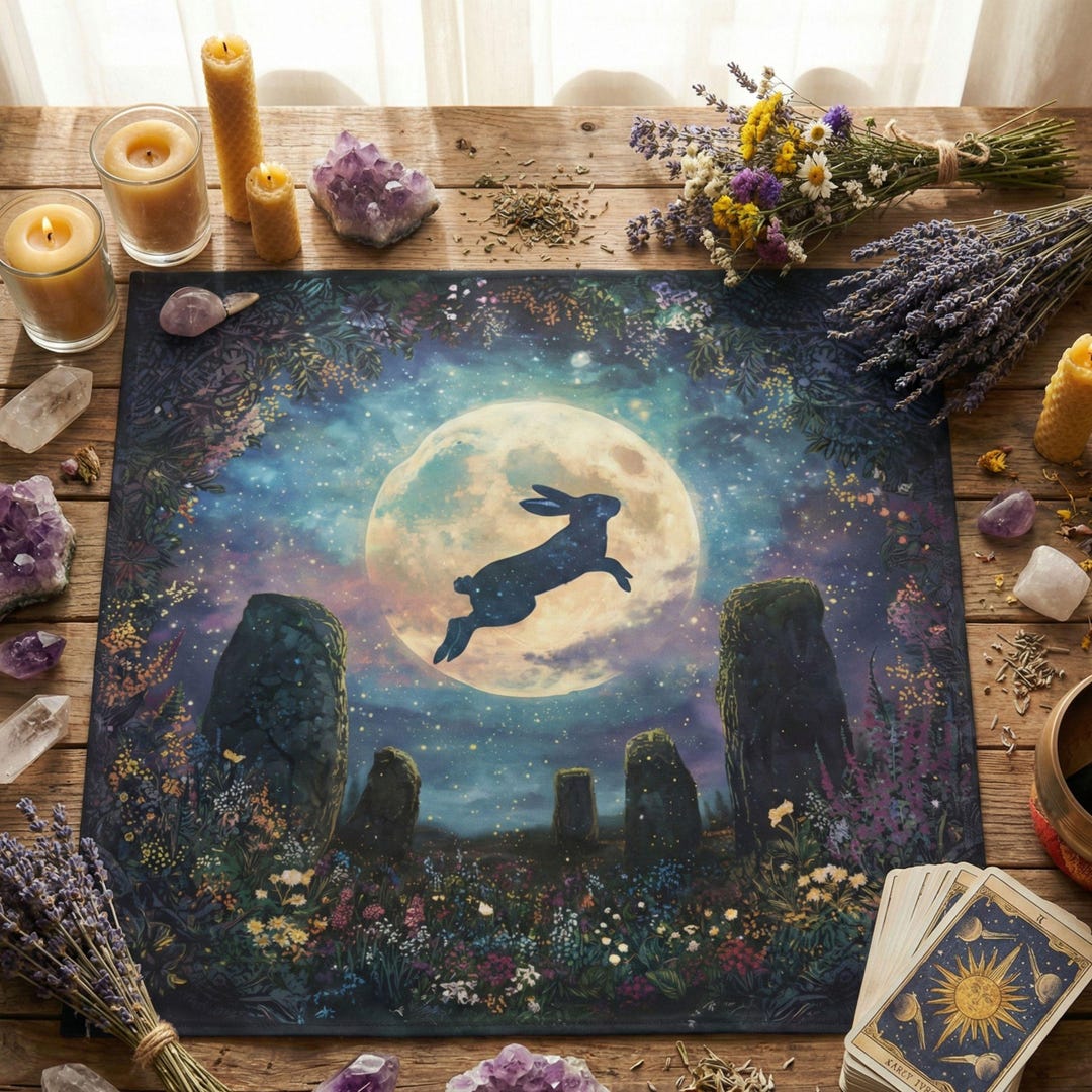 Ostara Altar Cloth With Moon Hare, Spring Equinox Pagan Sabbat Decor ...